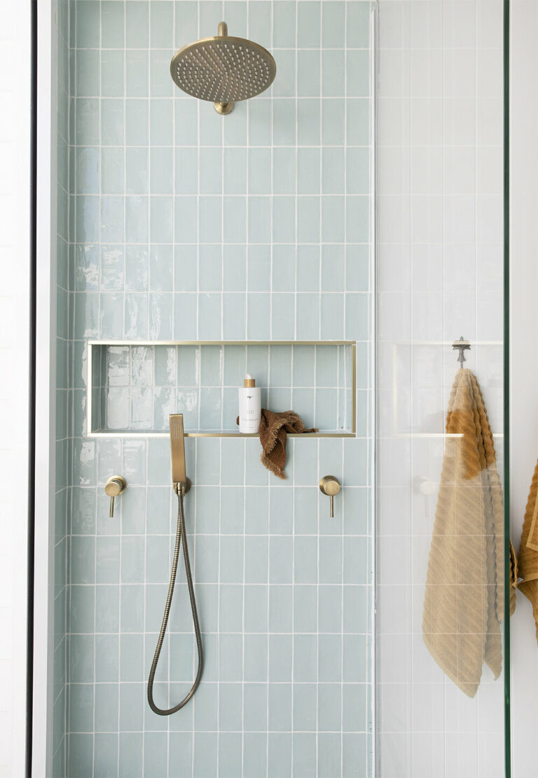 Vertical Stack Bond in the Shower | Centsational Style